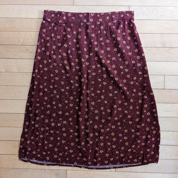 Skirts | Red Rust Ditsy Floral Bohemian Midi Skirt With Side Slits Size ...